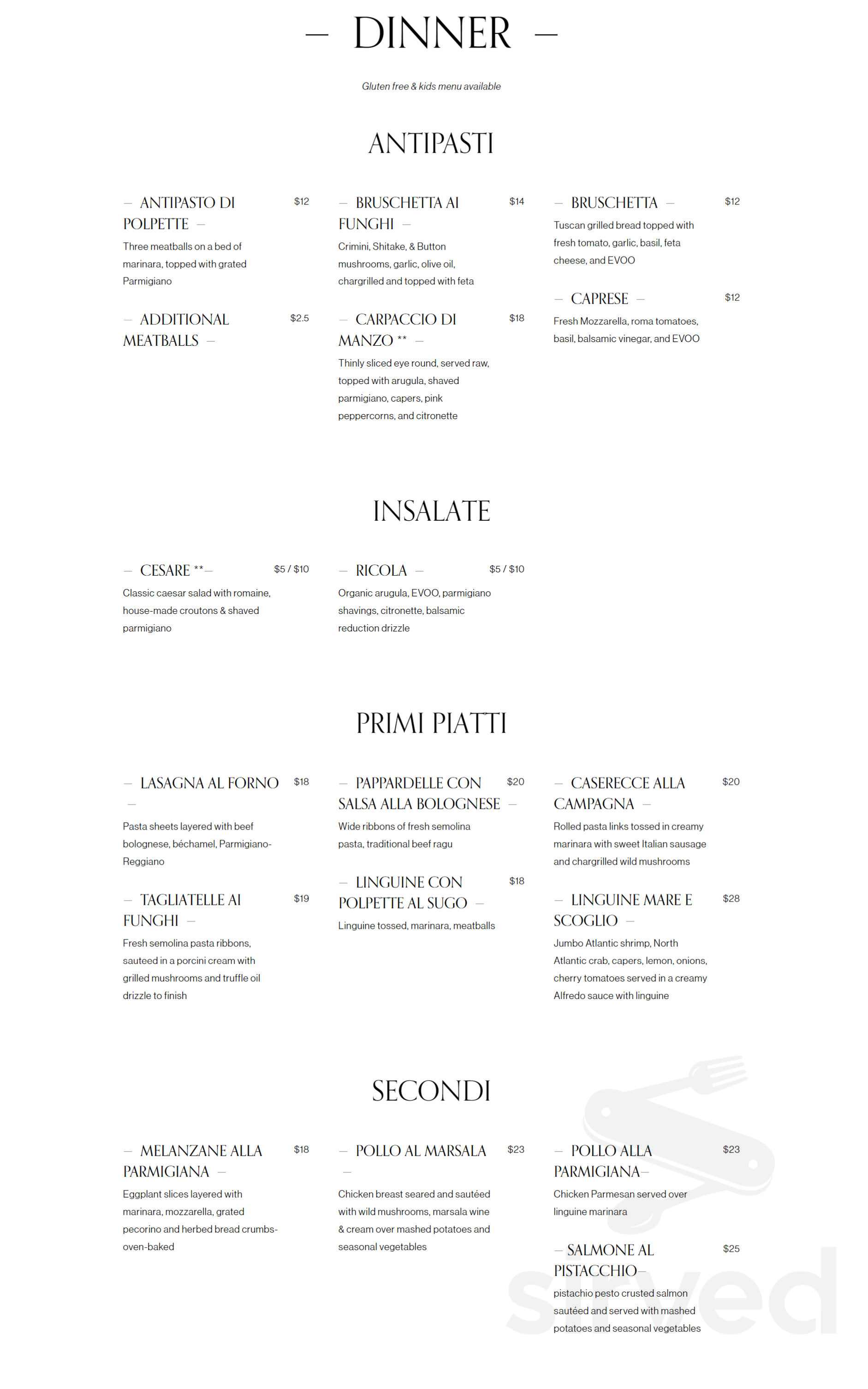 Osteria Athena menu in Athens, Georgia, USA