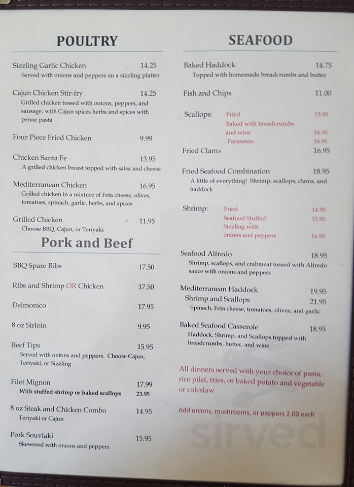 Alexander's Golden Greek menus in Southbridge, Massachusetts, United States