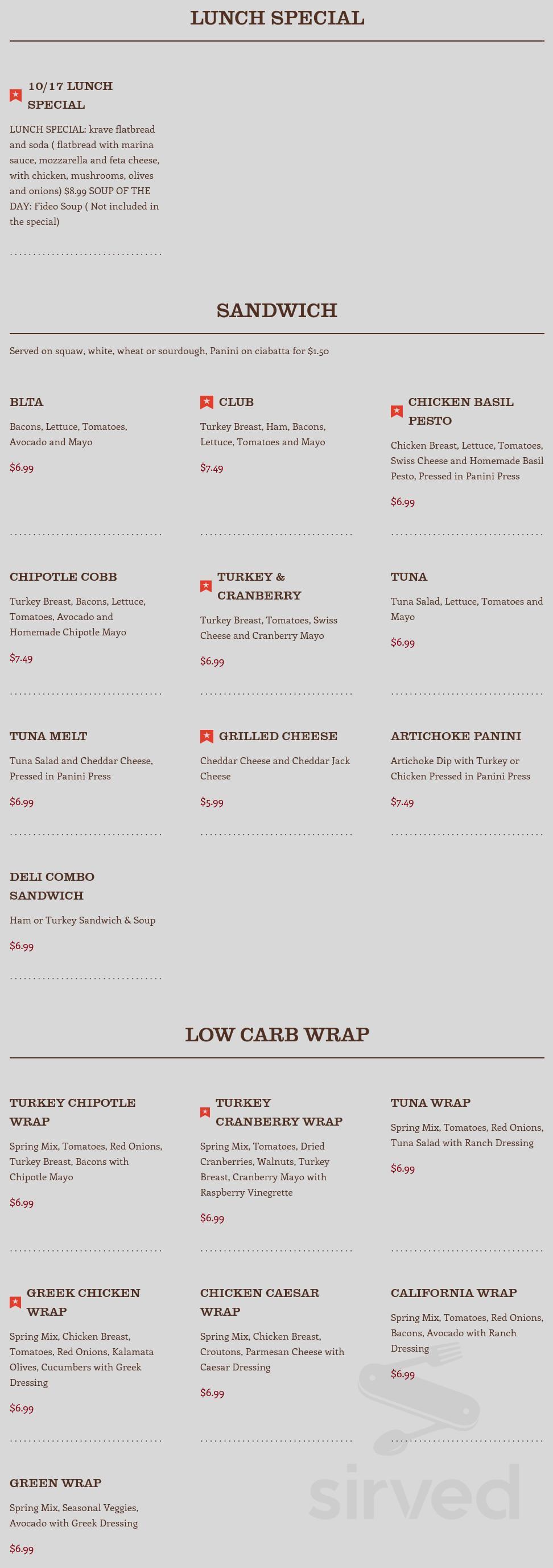 The Cafe Krave menu in Anaheim, California, USA