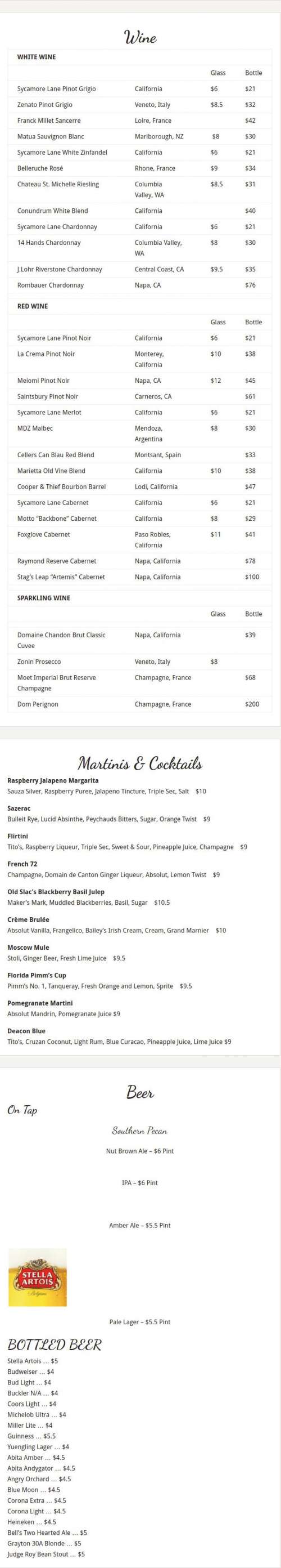 The Royal Scam menu in Mobile, Alabama, USA