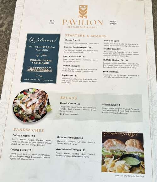 Pavilion Restaurant & Grill menu in Chesterton, Indiana, USA
