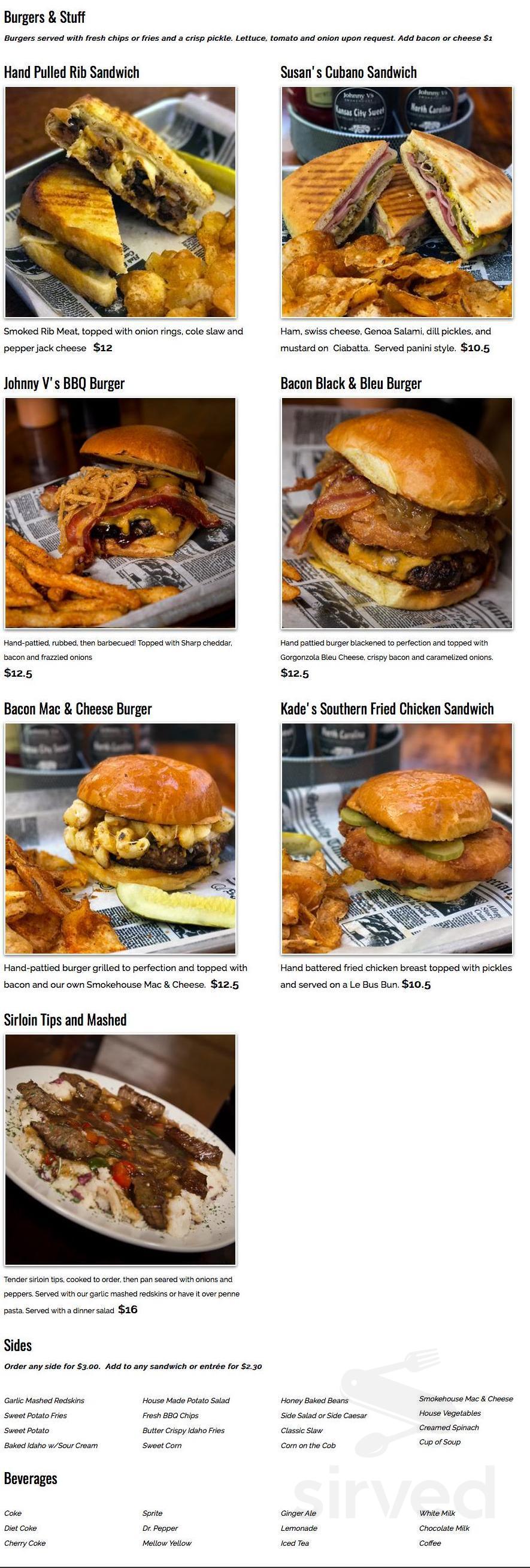 Menu - Perry MI's Johnny V's Smoke Shack | Sirved