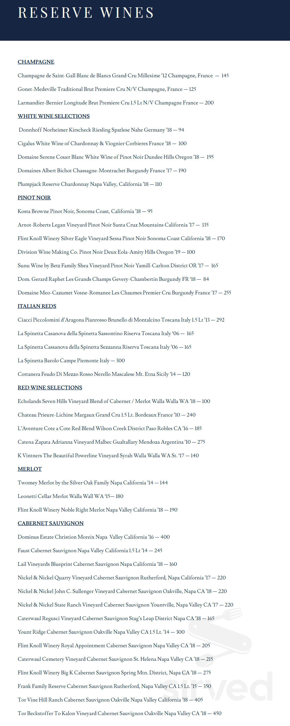 Verbena Restaurant menu in Prairie Village, Kansas, USA