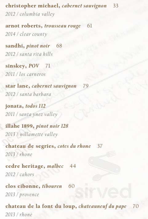 duo Restaurant menu in Denver, Colorado, USA