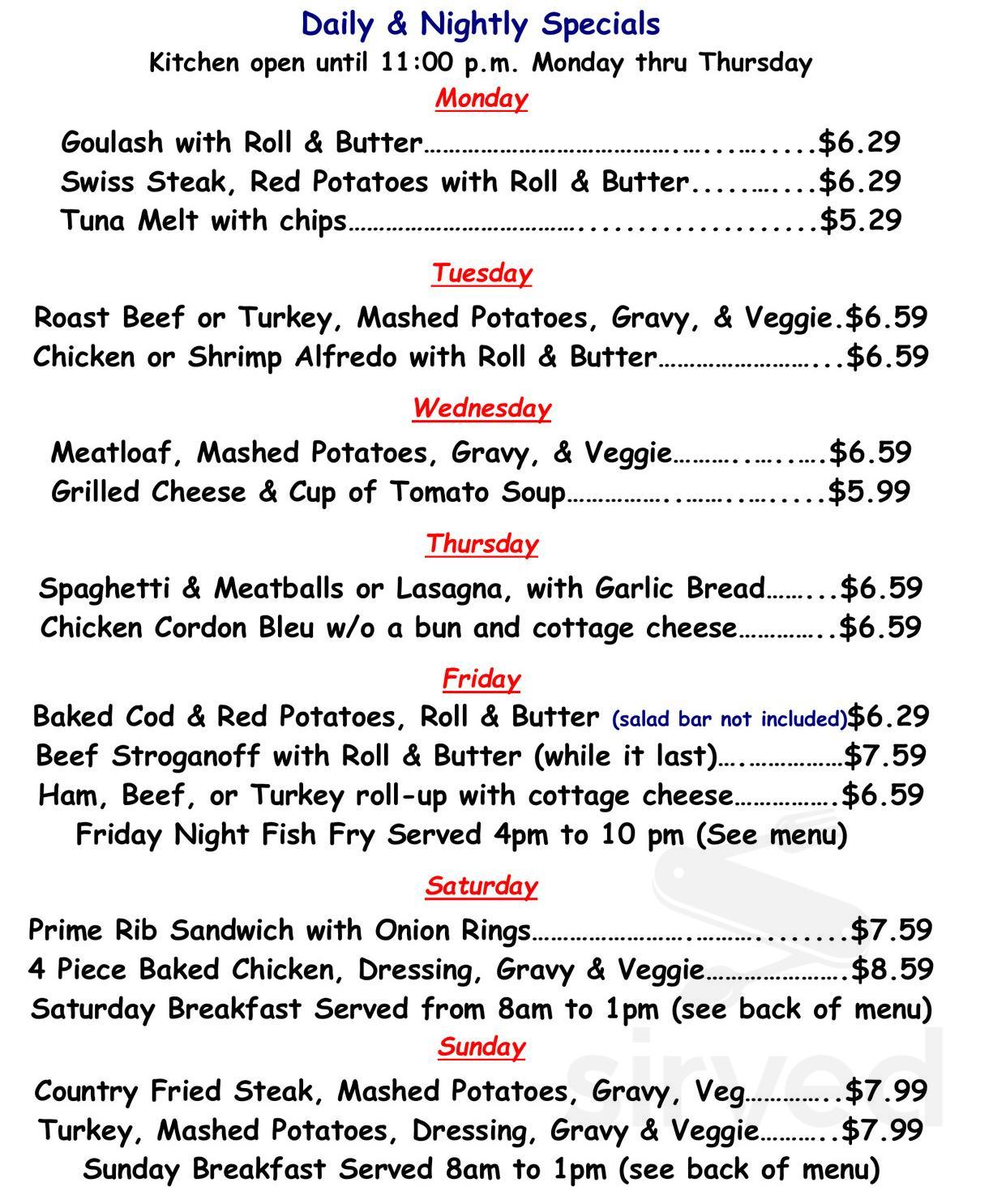 Tully's II Food & Spirits menu in Monona, Wisconsin, USA