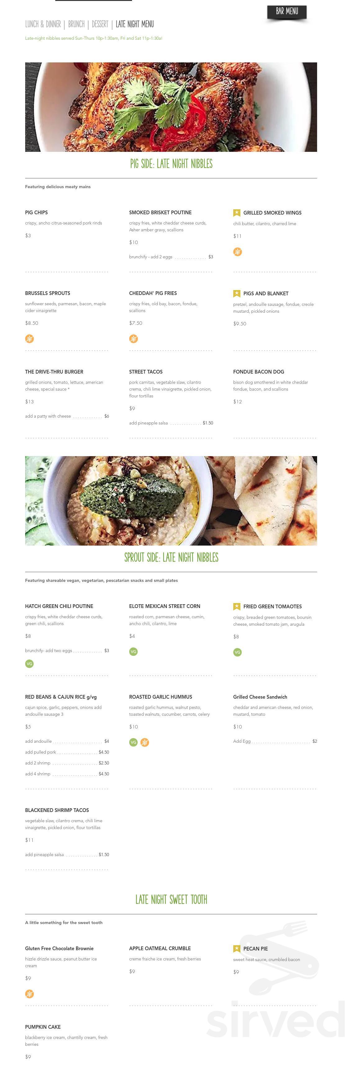 Menu - Denver CO's The Pig & The Sprout | Sirved