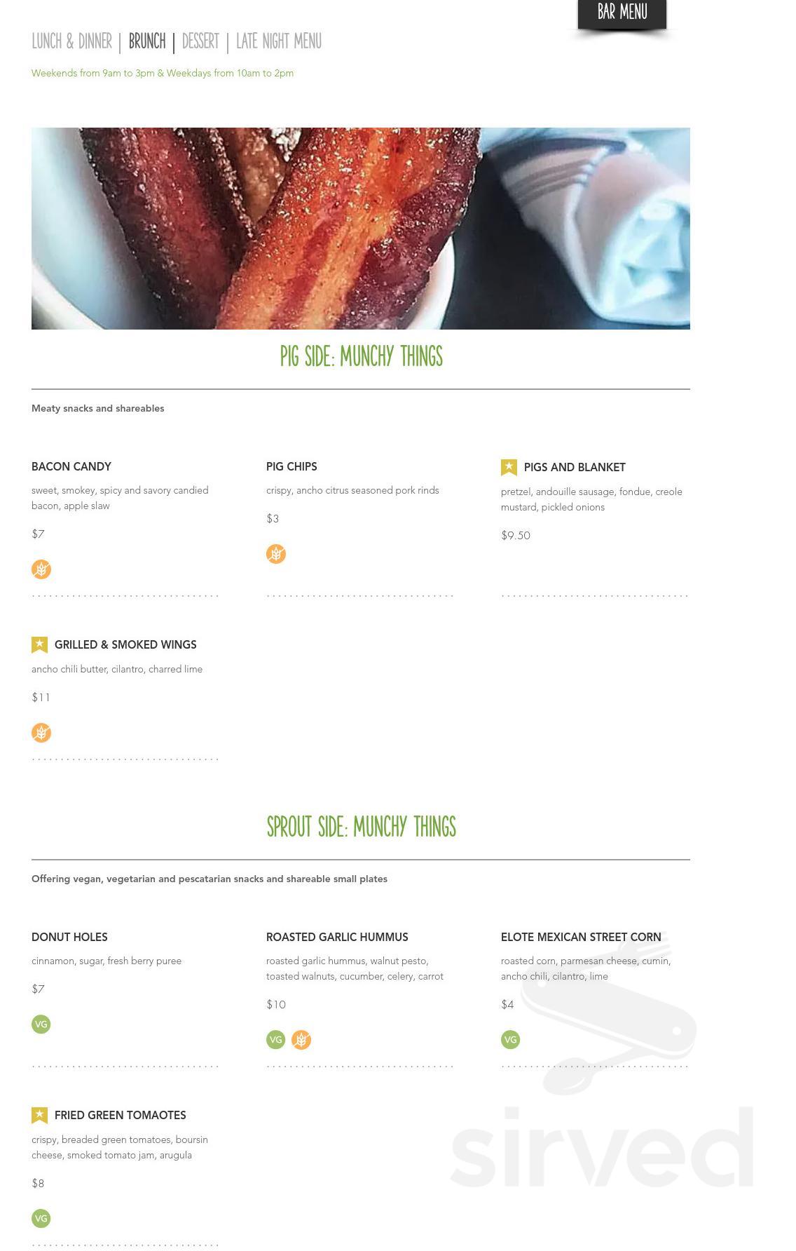 Menu - Denver CO's The Pig & The Sprout | Sirved