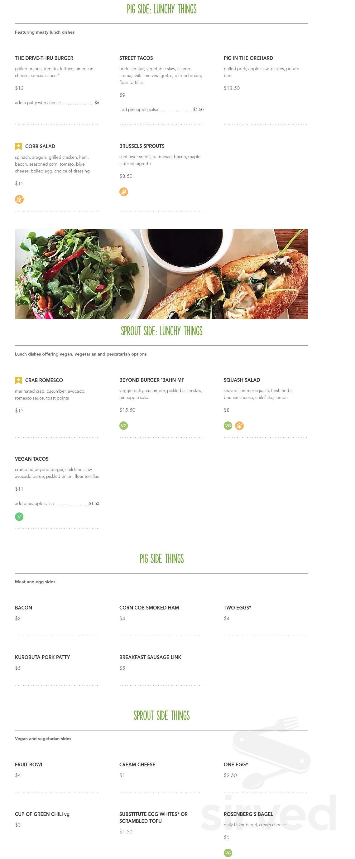 Menu - Denver CO's The Pig & The Sprout | Sirved