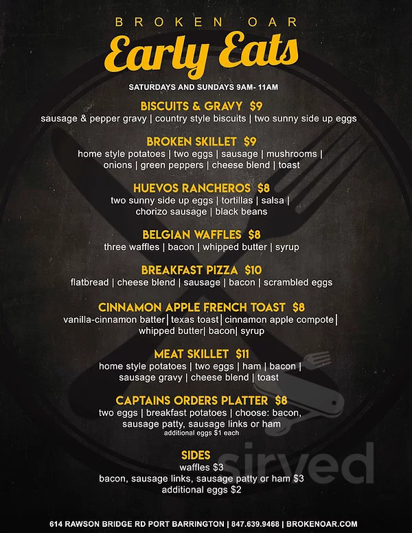 Menu for BROKEN OAR MARINA-BAR & GRILL in Port Barrington, IL | Sirved