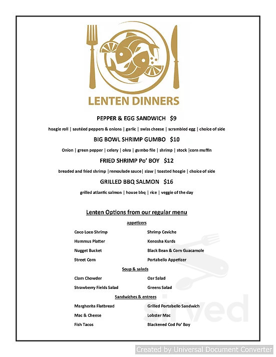 BROKEN OAR MARINA-BAR & GRILL menu in Port Barrington, Illinois, USA