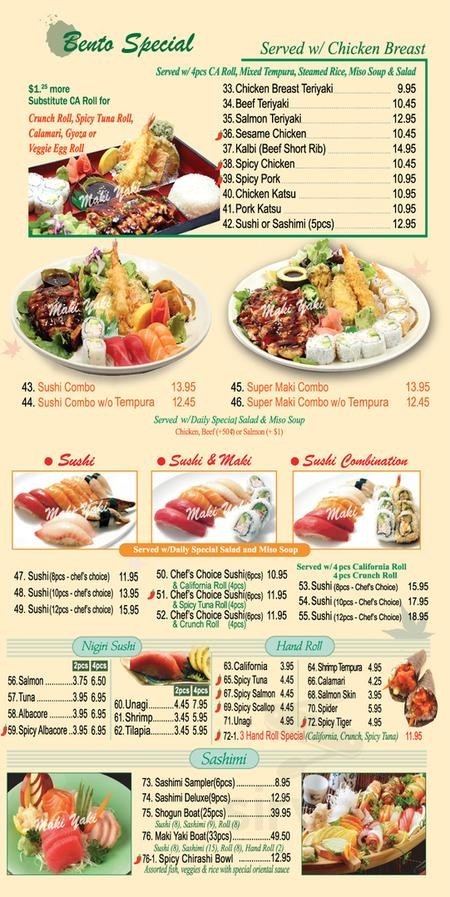 Maki Yaki Japanese Grill (Quad) menu in Whittier, California, USA