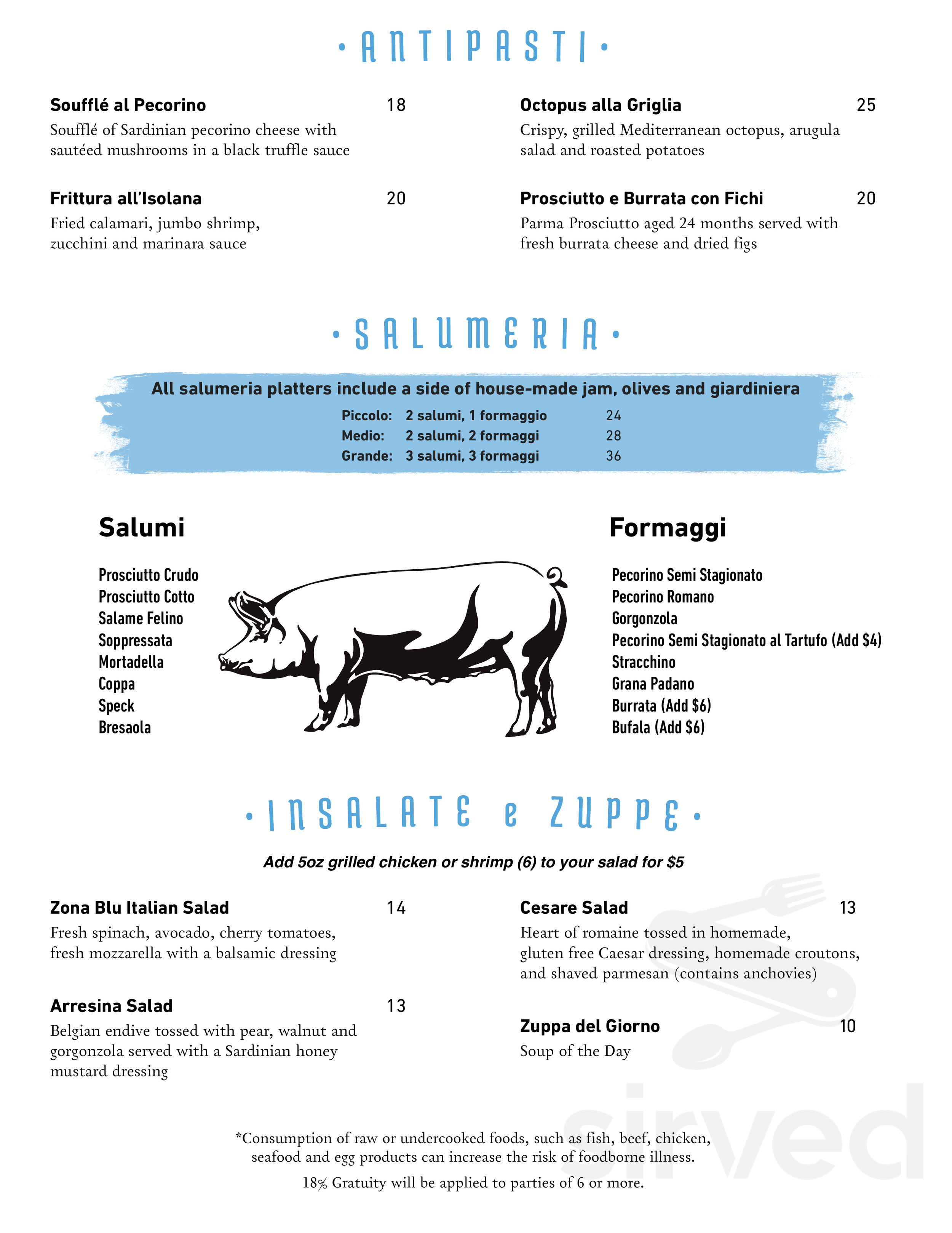 Menu - Weston FL's Zona Blu Weston Italian Restaurant | Sirved
