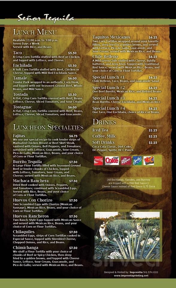 Señor Tequila menu in Little Rock, Arkansas, USA