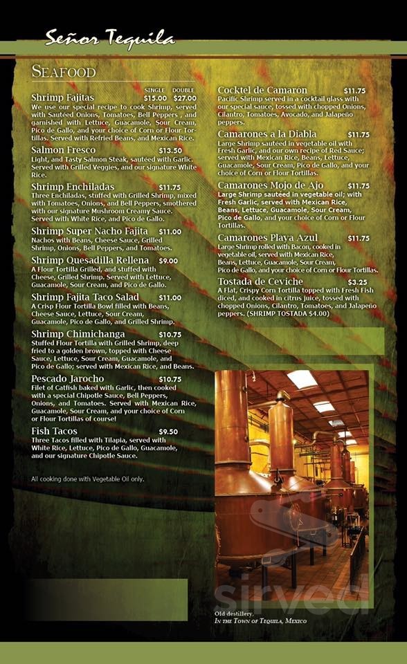 Señor Tequila menu in Little Rock, Arkansas, USA