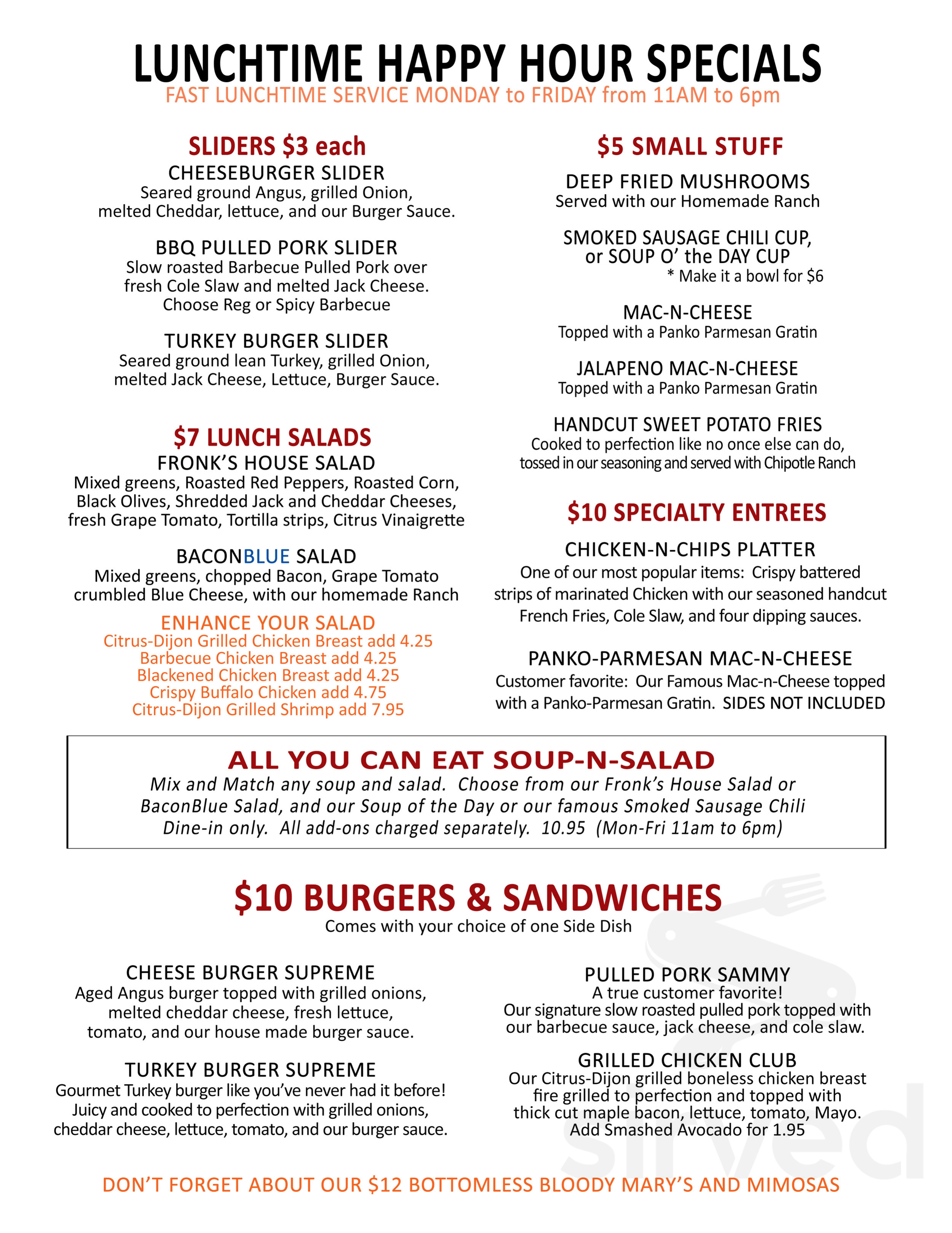 Fronk's Restaurant and Sports Bar menus in Bellflower, California ...