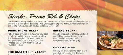 Menu for J W Halls Steak & Seafood Inn in Aliquippa, PA | Sirved