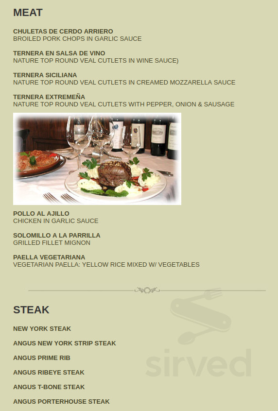Fornos of Spain menu in Newark, New Jersey, USA