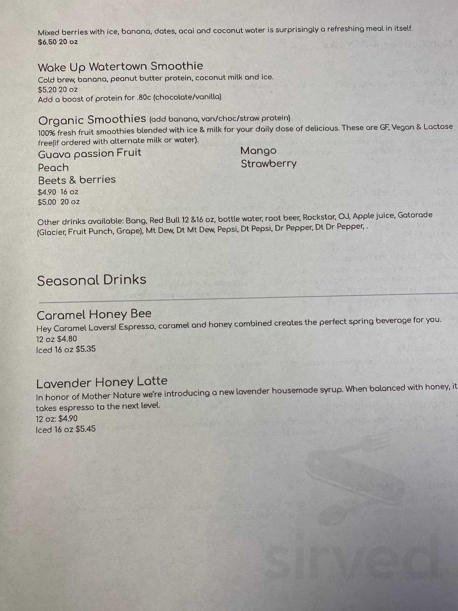 Backroads Coffeehouse & Lunchboxx menu in Watertown, South Dakota, USA