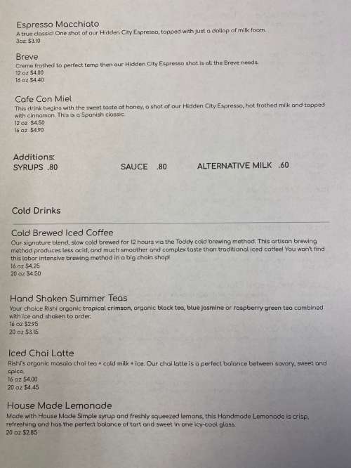 Backroads Coffeehouse & Lunchboxx menu in Watertown, South Dakota, USA