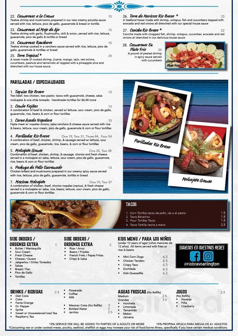 Rio Bravo Arlington menu in Arlington, Texas, USA