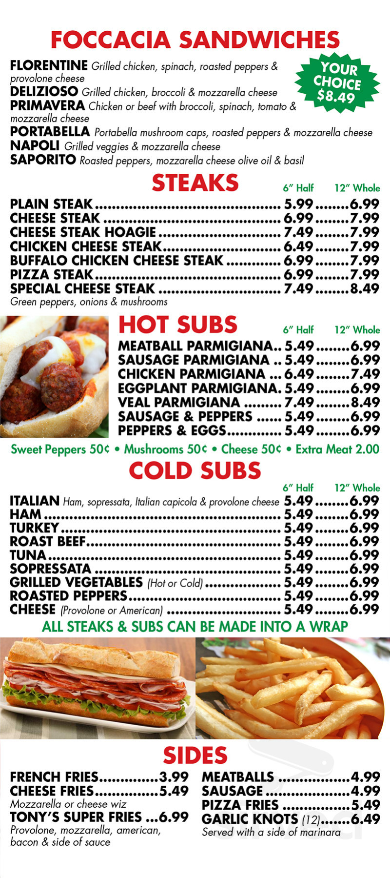 Tony's Pizza menus in Haddonfield, New Jersey, United States