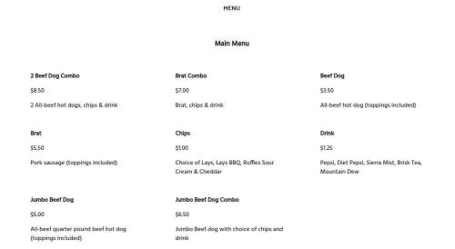 The Atomic Dog menu in Charlotte, North Carolina, USA