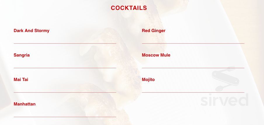 Red Ginger menu in Traverse City, Michigan, USA
