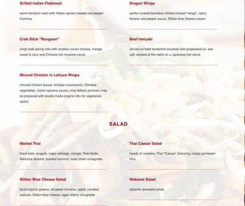 Red Ginger menu in Traverse City, Michigan, USA
