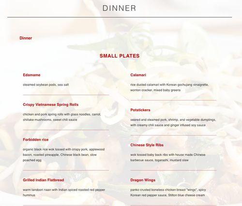 Red Ginger menu in Traverse City, Michigan, USA