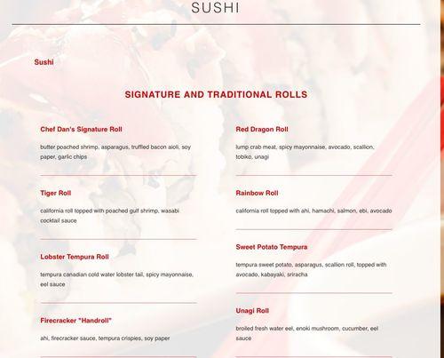 Red Ginger menu in Traverse City, Michigan, USA