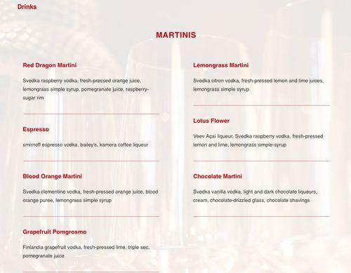 Red Ginger menu in Traverse City, Michigan, USA