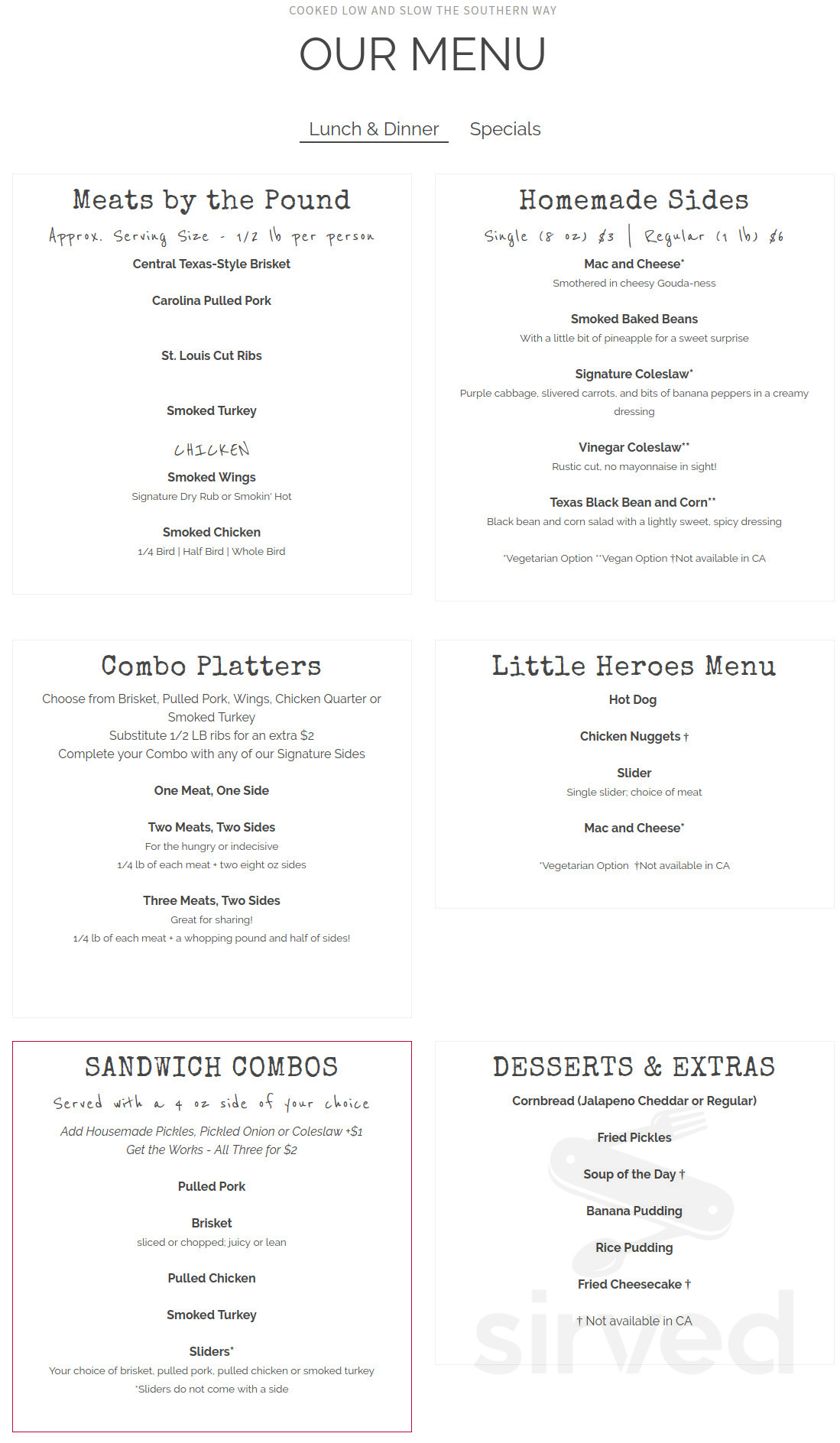 American Heroes Smokehouse menus in Brentwood, California, United States