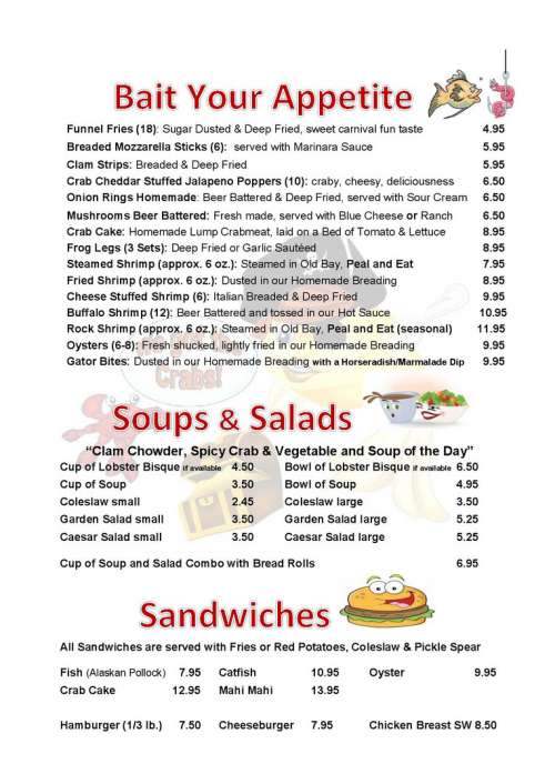 Old Fish House Restaurant menu in Cocoa Beach, Florida, USA