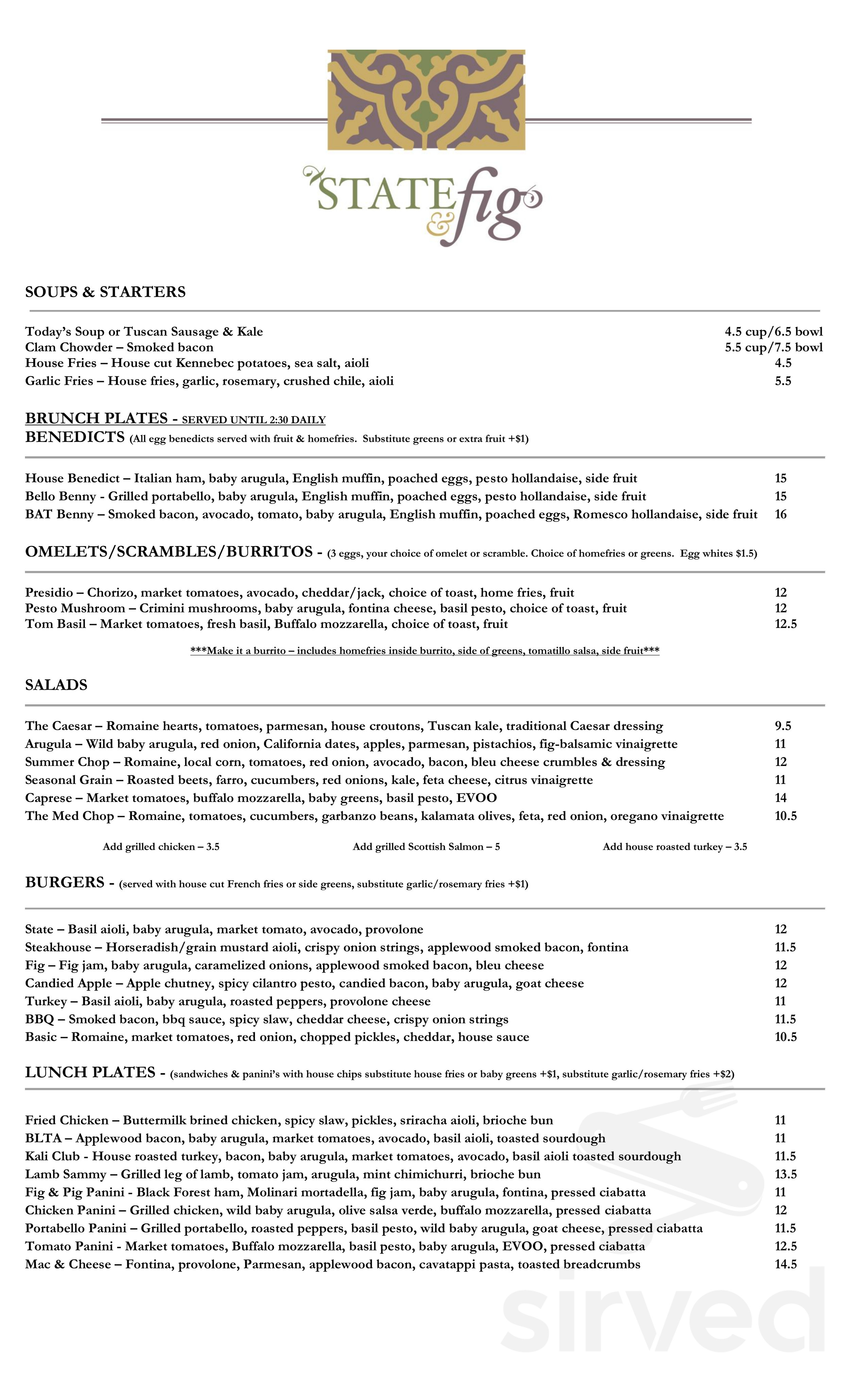 State & Fig menu in Santa Barbara, California, USA