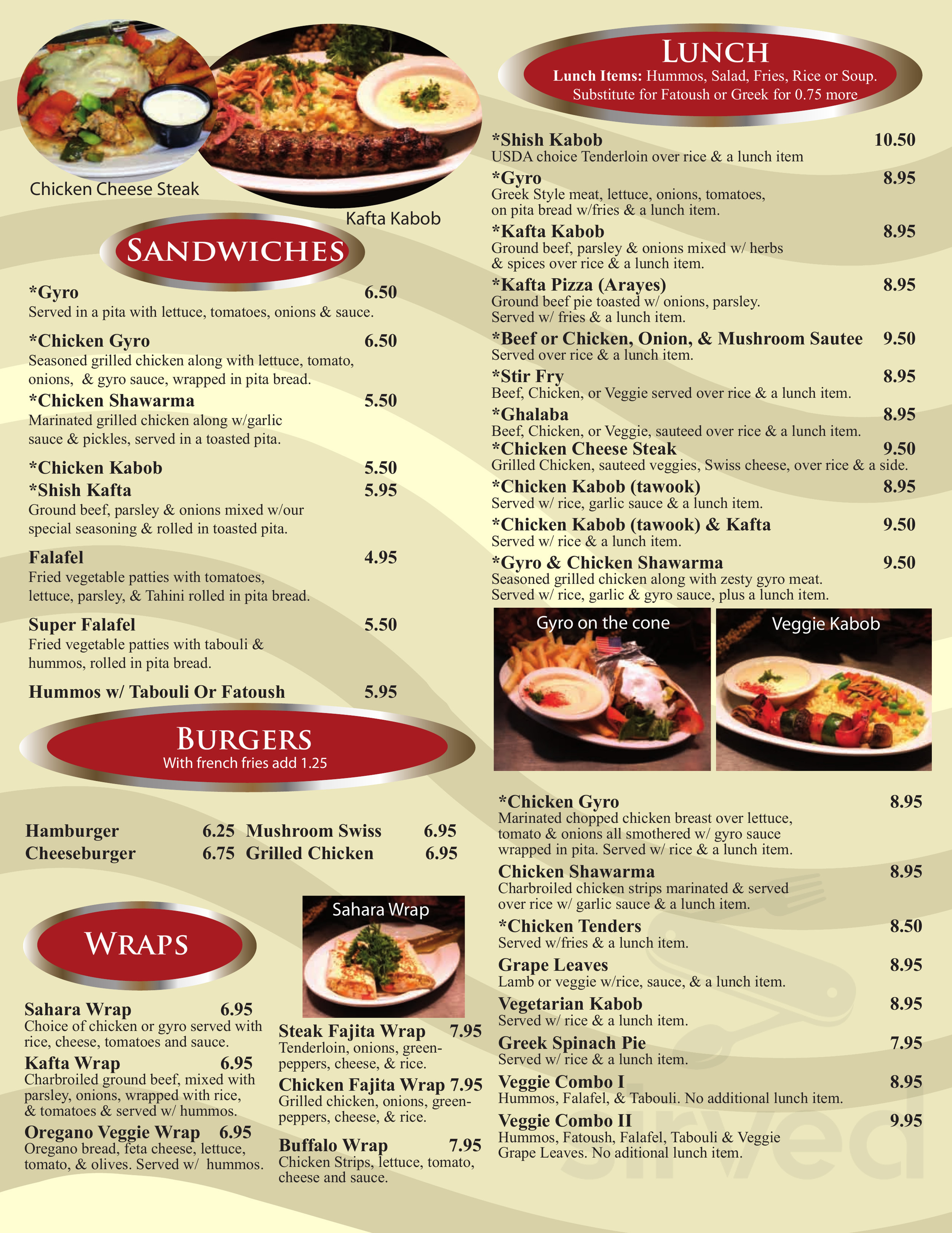 Sahara Restaurant menu in Maumee, Ohio, USA