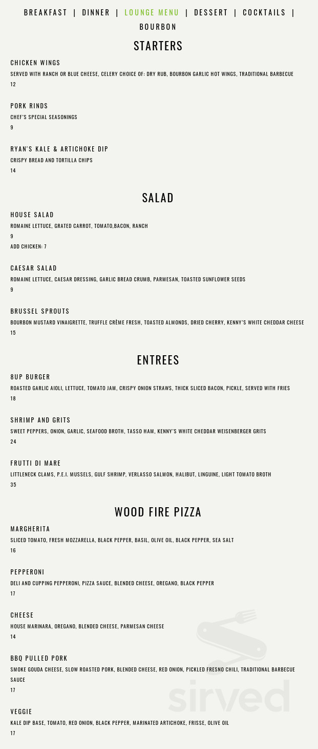 8UP Elevated Drinkery & Kitchen menu in Louisville, Kentucky, USA