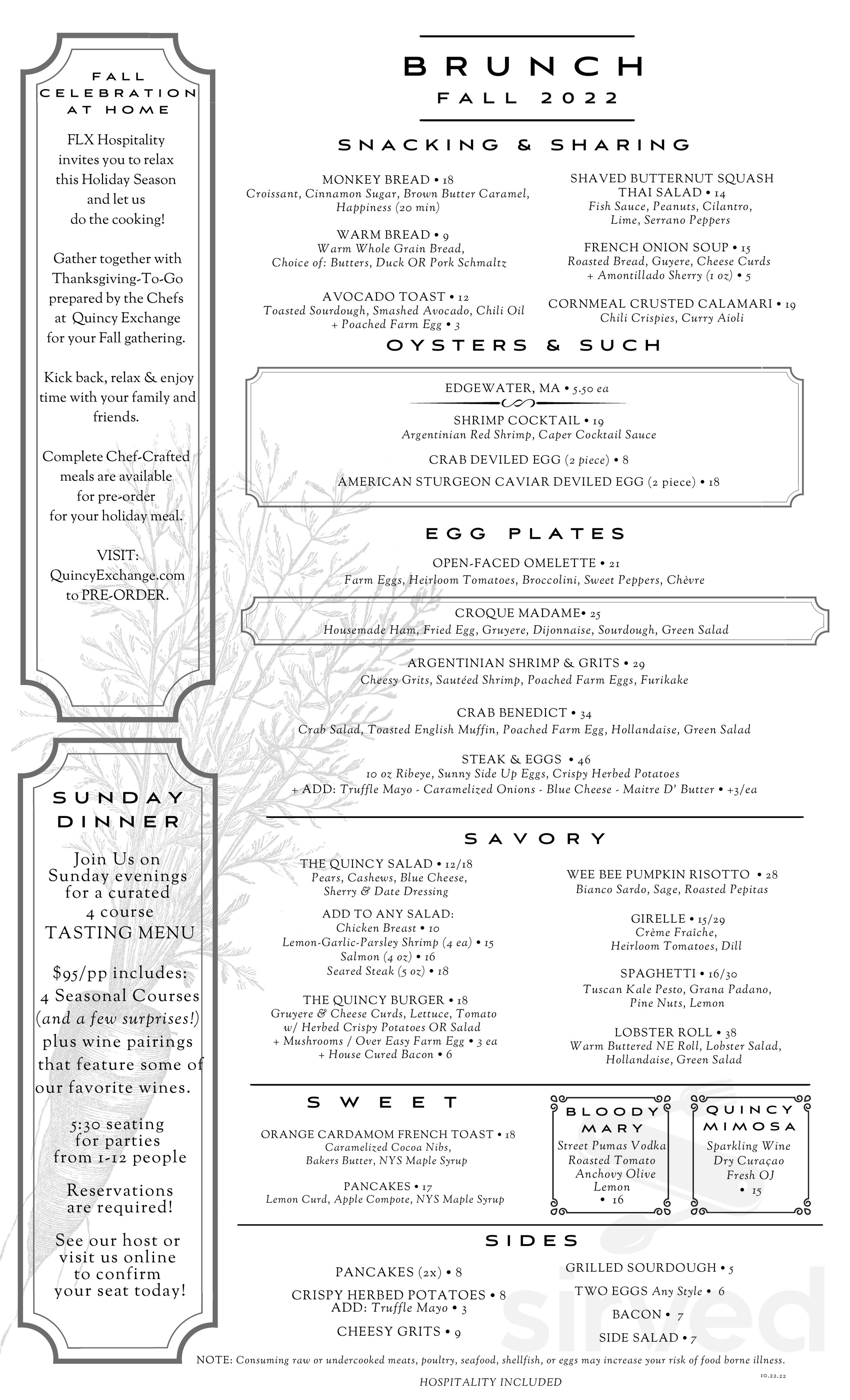 Menu - Corning NY's The Quincy Exchange | Sirved