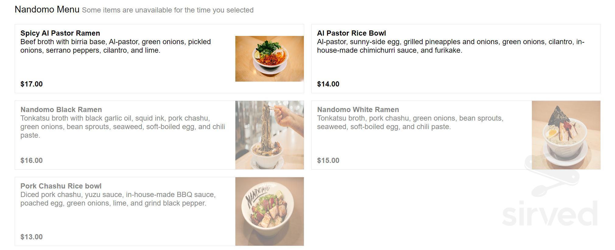 Nandomo by Hiro Nori menu in Stanton, California, USA