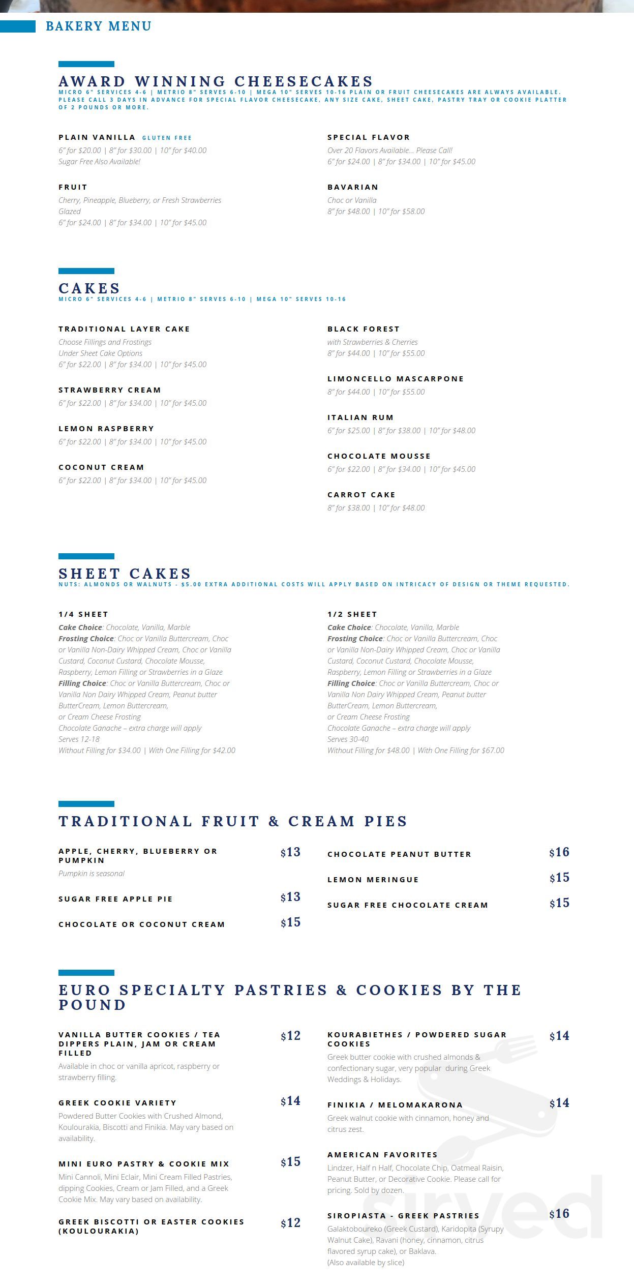 Blue Ribbon Restaurant & Bakery menu in Schenectady, New York, USA