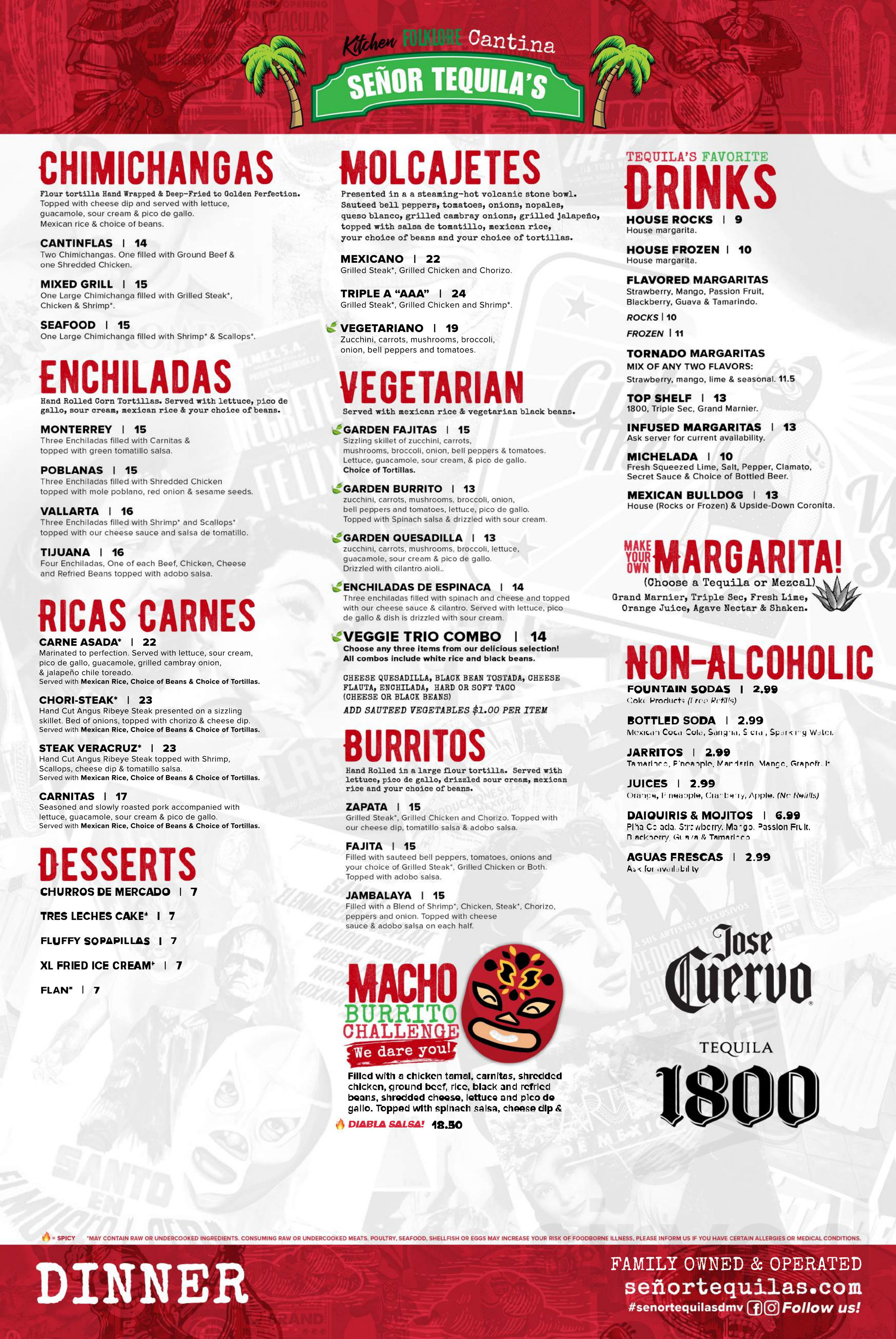 Señor Tequila's menu in Fairfax, Virginia, USA