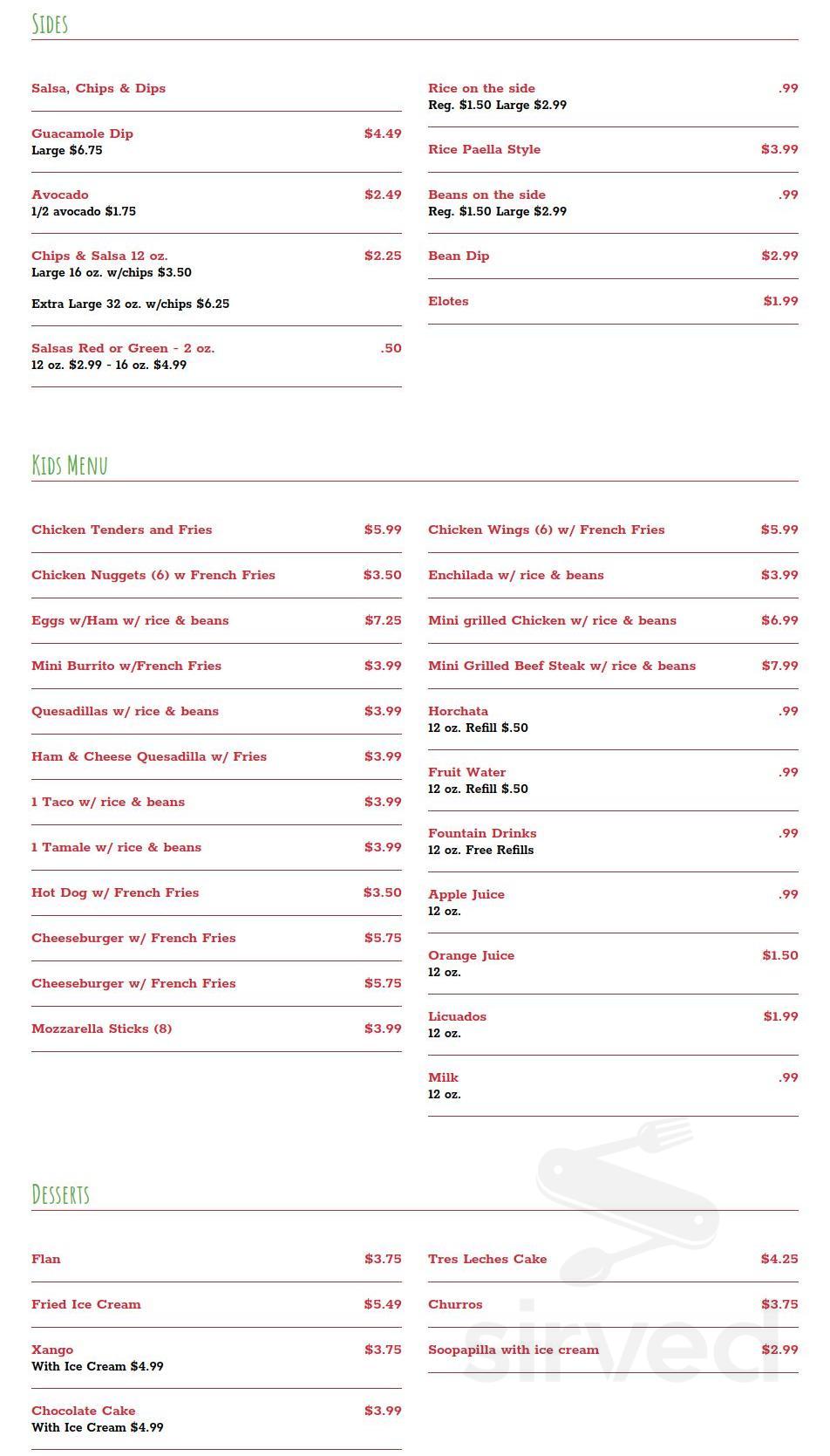 La Parada menu in Indianapolis, Indiana, USA