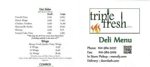 Menu for Triple Fresh Market & Catering in East Fallowfield Township ...
