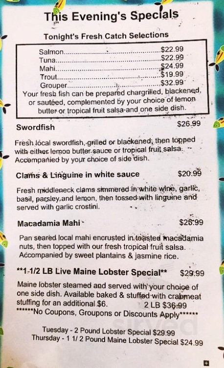 Juno Beach Fish House menu in Juno Beach, Florida, USA