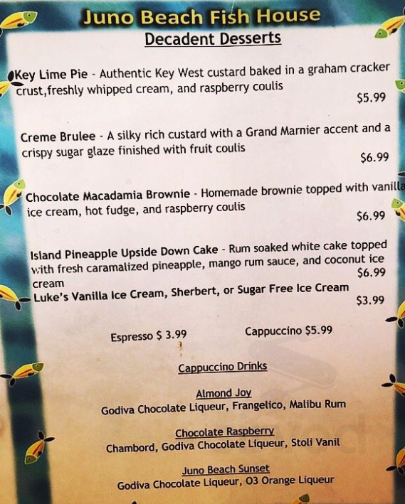 Juno Beach Fish House menu in Juno Beach, Florida, USA