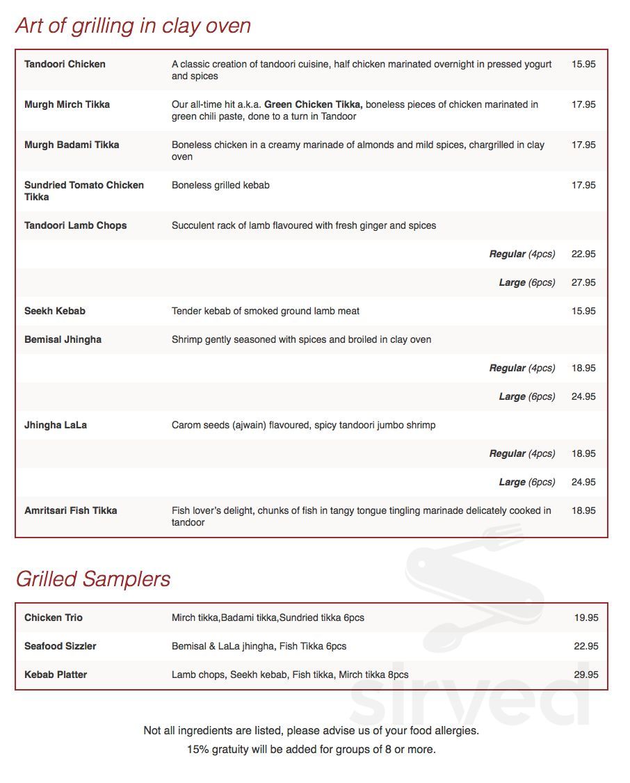 The Host Fine Indian Cuisine (Toronto) menus in Toronto, Ontario, Canada