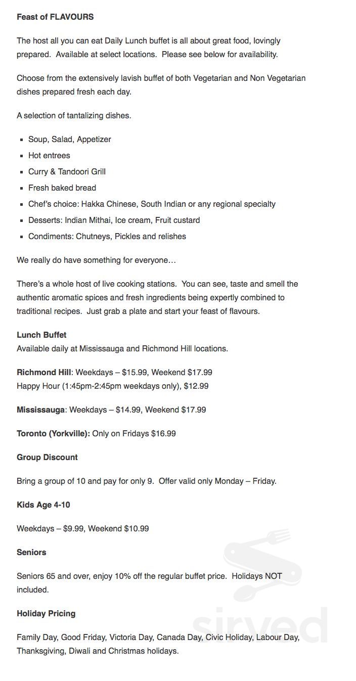 The Host Fine Indian Cuisine (Toronto) menus in Toronto, Ontario, Canada