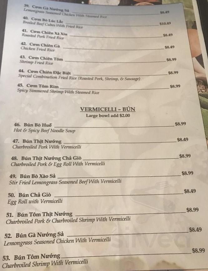 Pho Four Seasons menu in Beaumont, Texas, USA