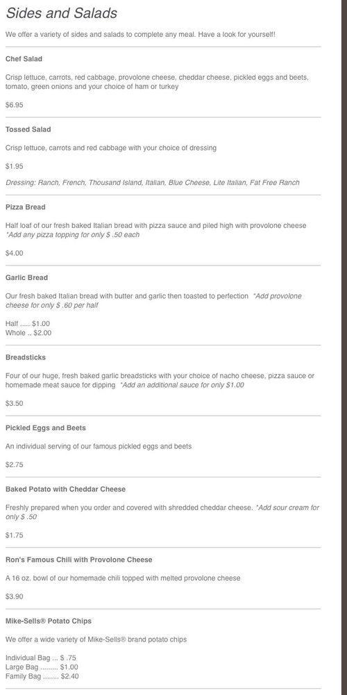 Ron's Pizza menu in Dayton, Ohio, USA