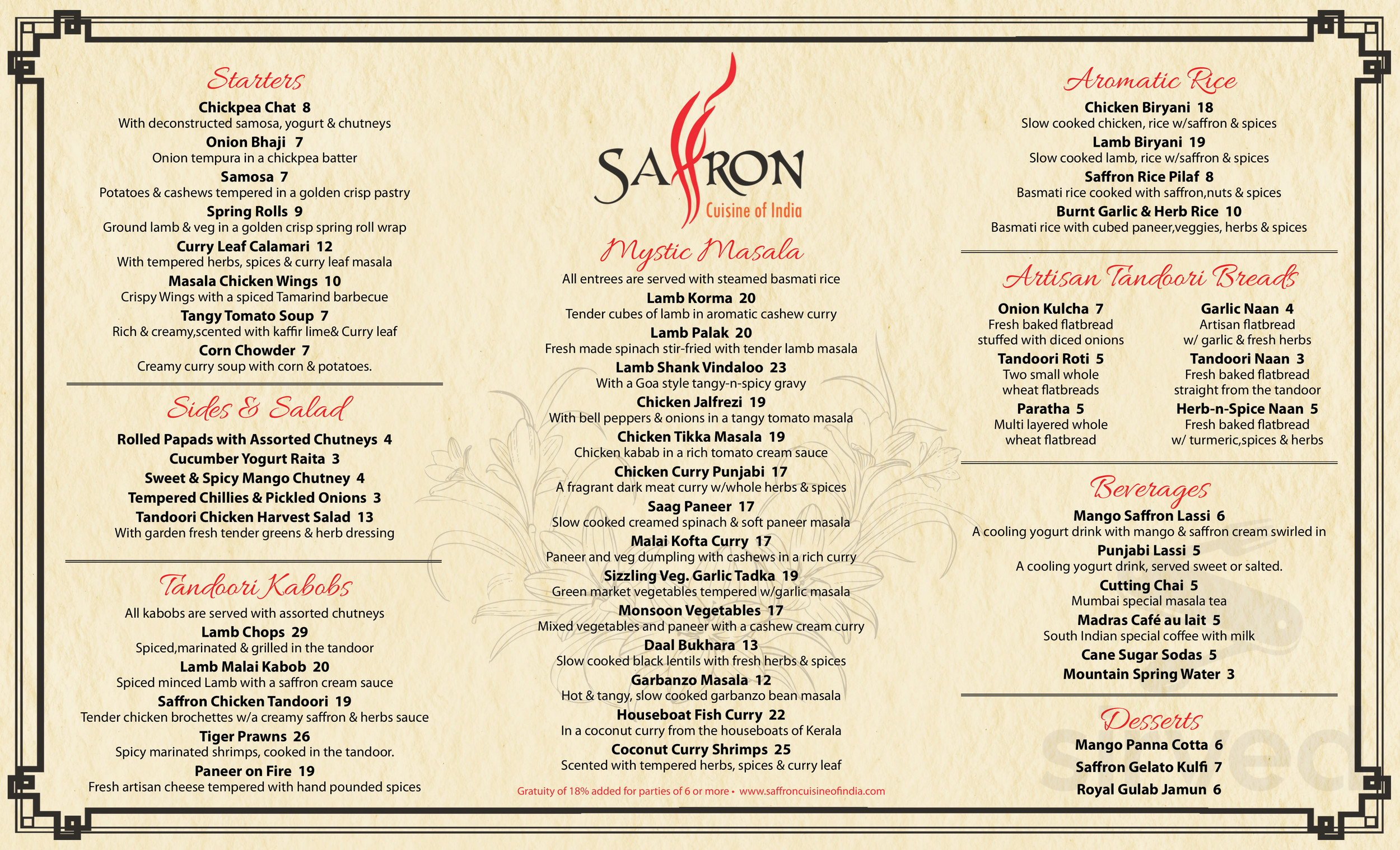 Indarra, Modern Indian Cuisine menu in Pasadena, California, USA