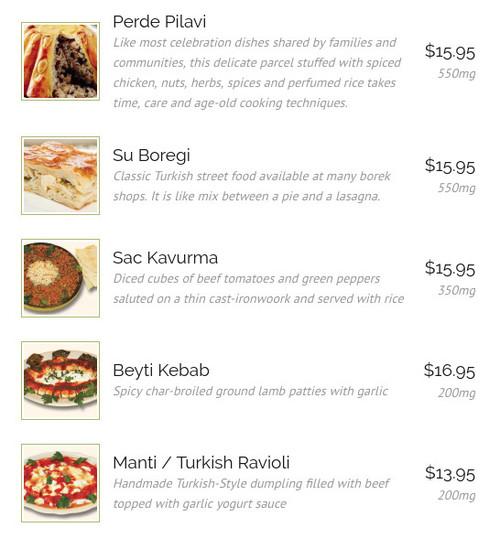 Yakamoz menu in Paterson, New Jersey, USA
